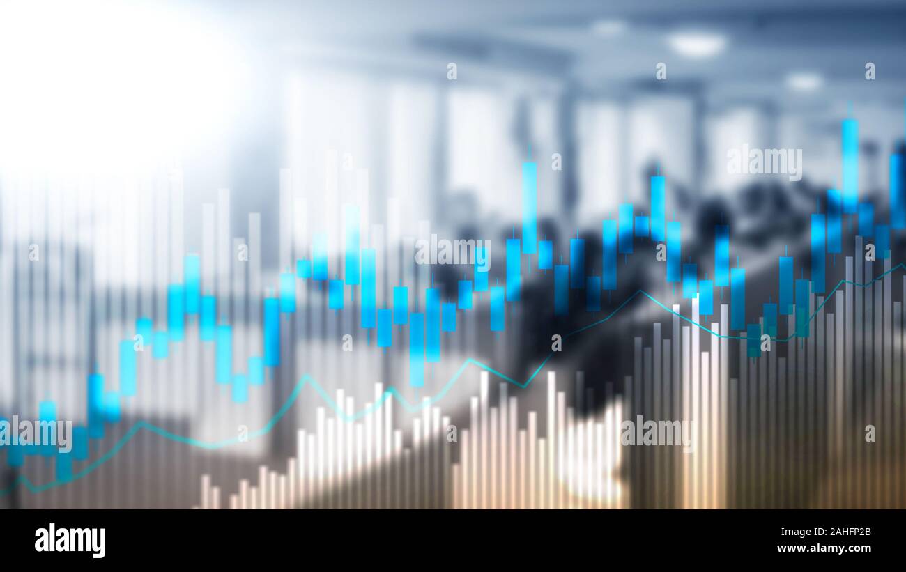 Stock trading candlestick chart and diagrams on blurred office center ...