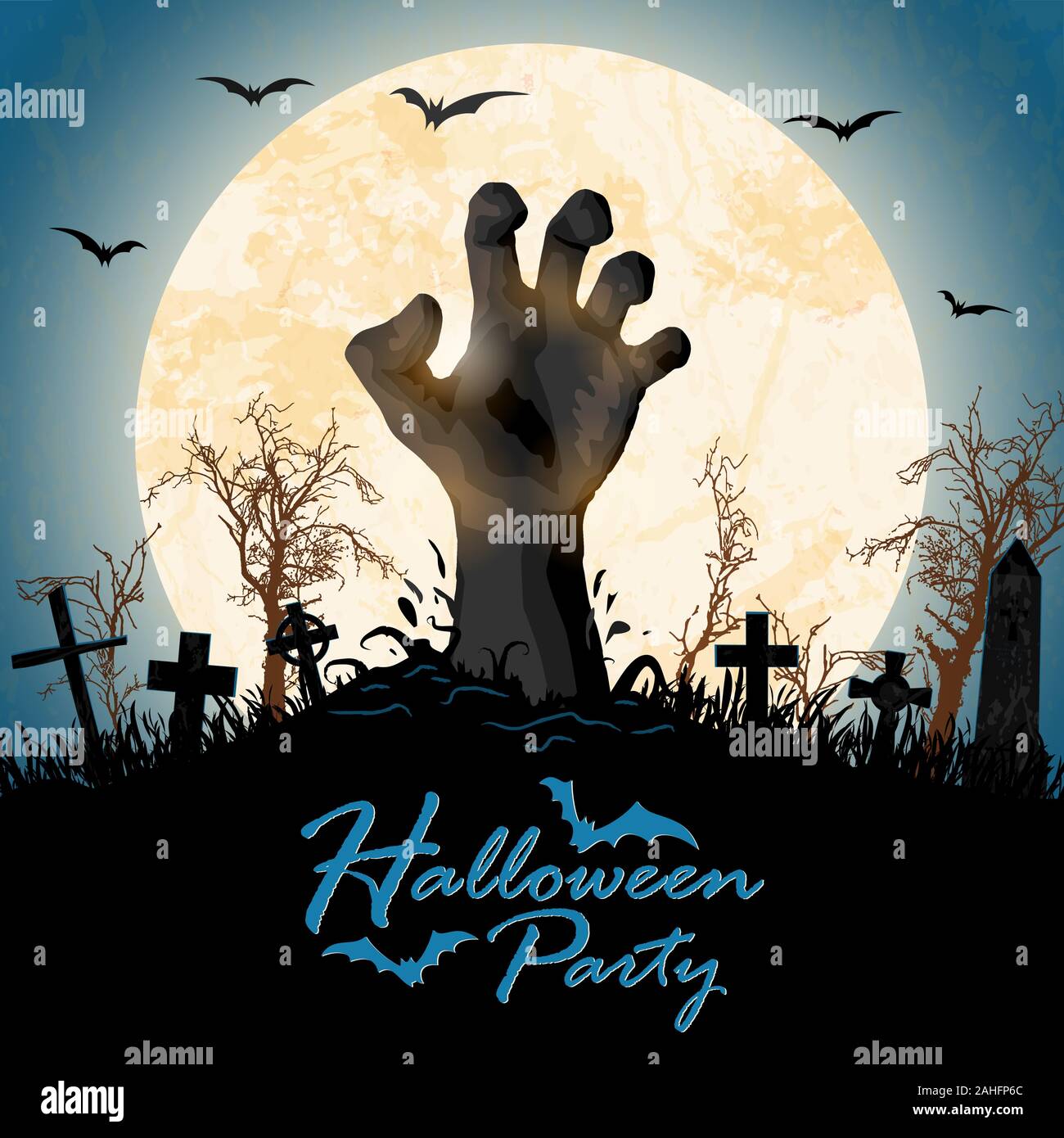 zombie hand in front of full moon with grave stones and other scary ...