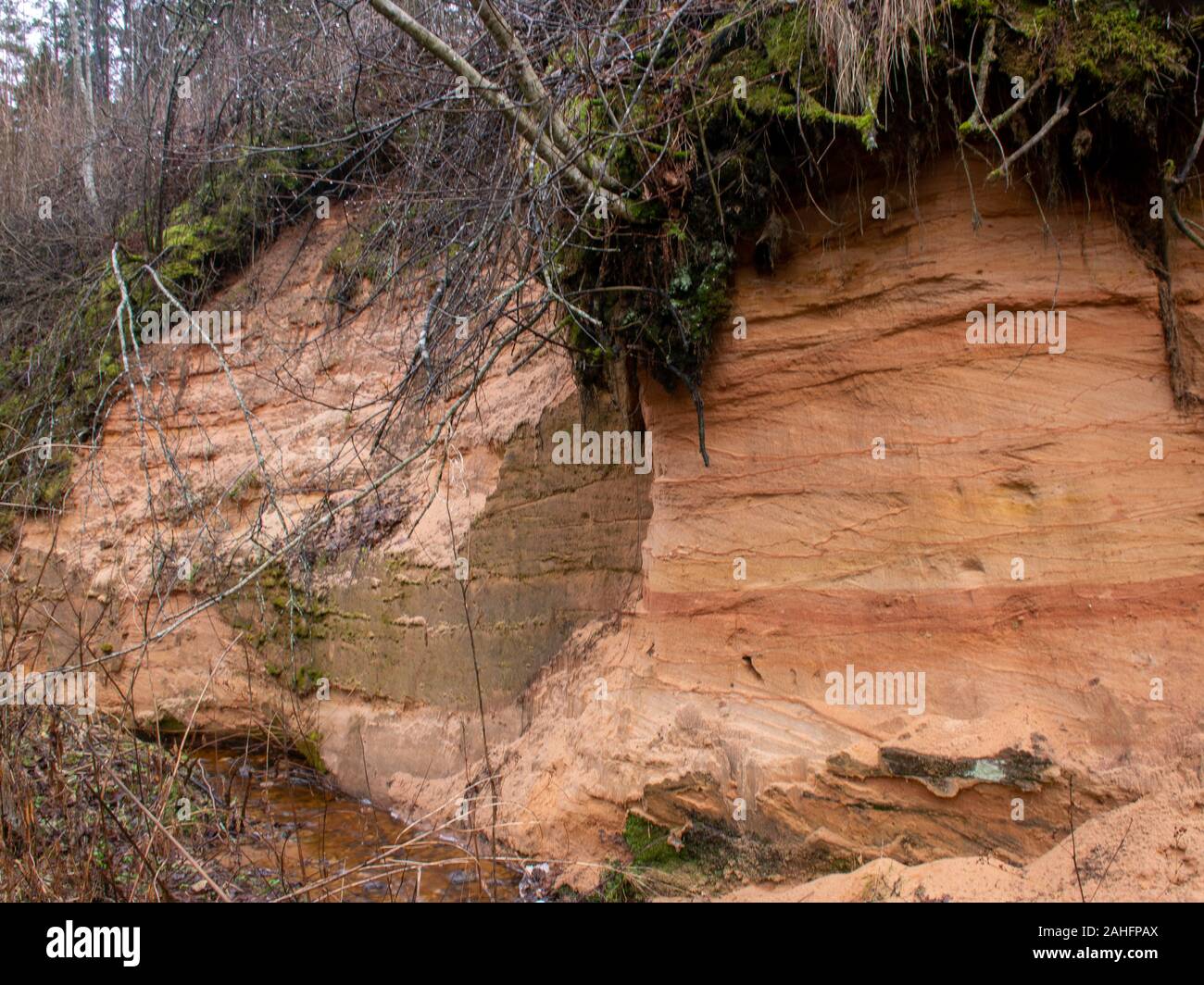 landscape with sandstone cliff and river, photographed using the long ...