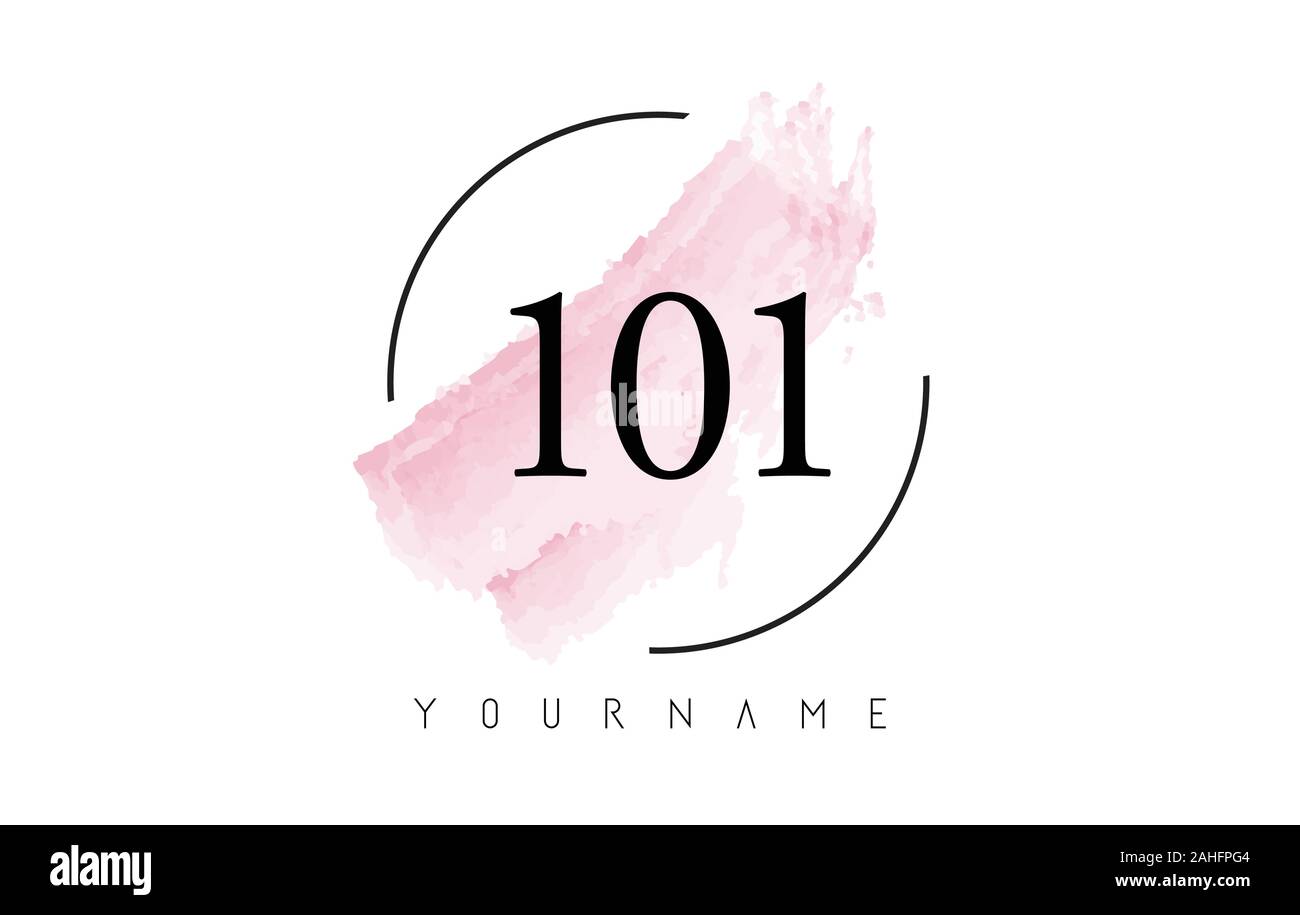 Number 101 Watercolor Stroke Logo With Circular Shape And Pastel Pink number-101-watercolor-stroke-logo-with-circular-shape-and-pastel-pink