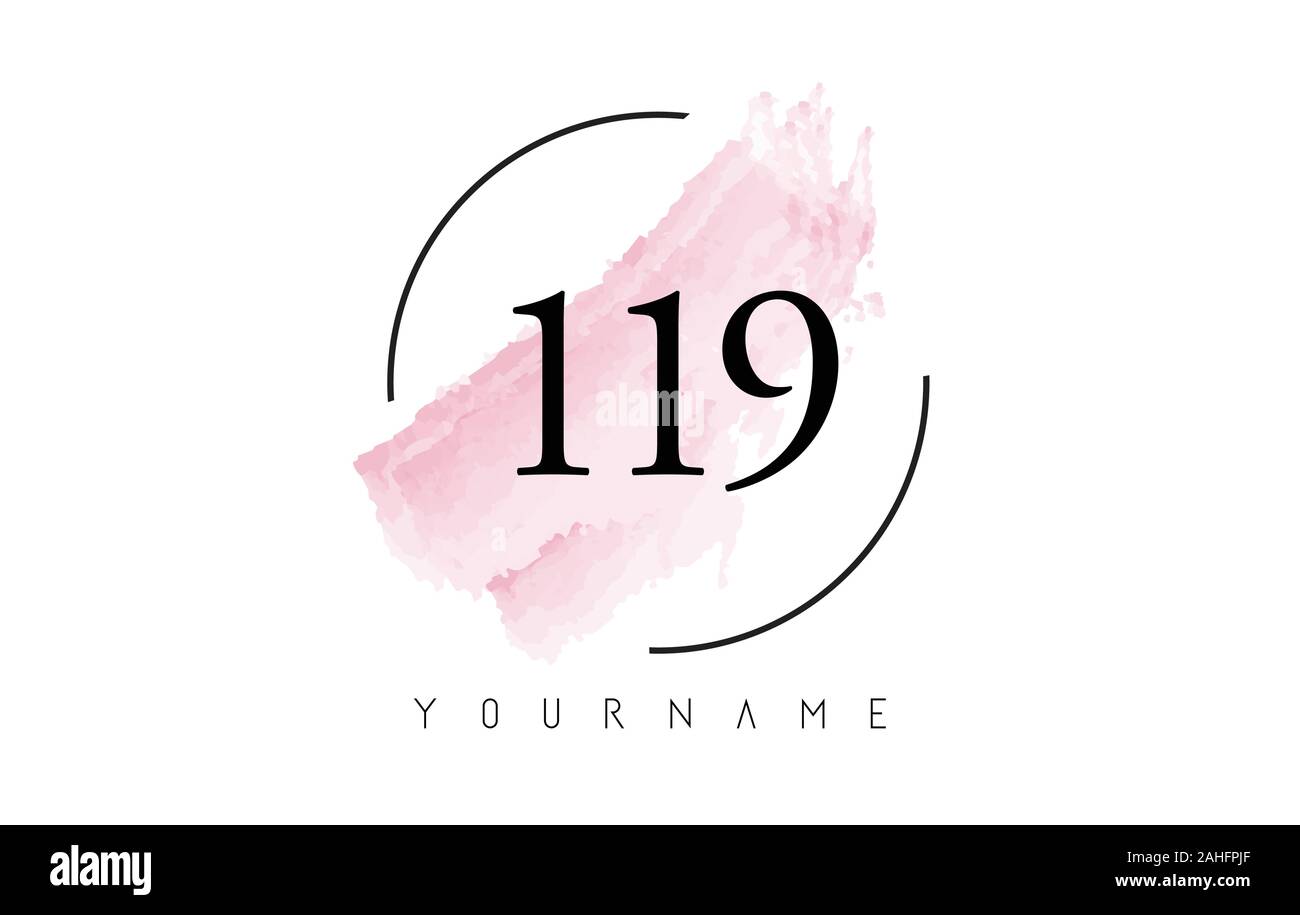 Number 119 Watercolor Stroke Logo with Circular Shape and Pastel Pink ...