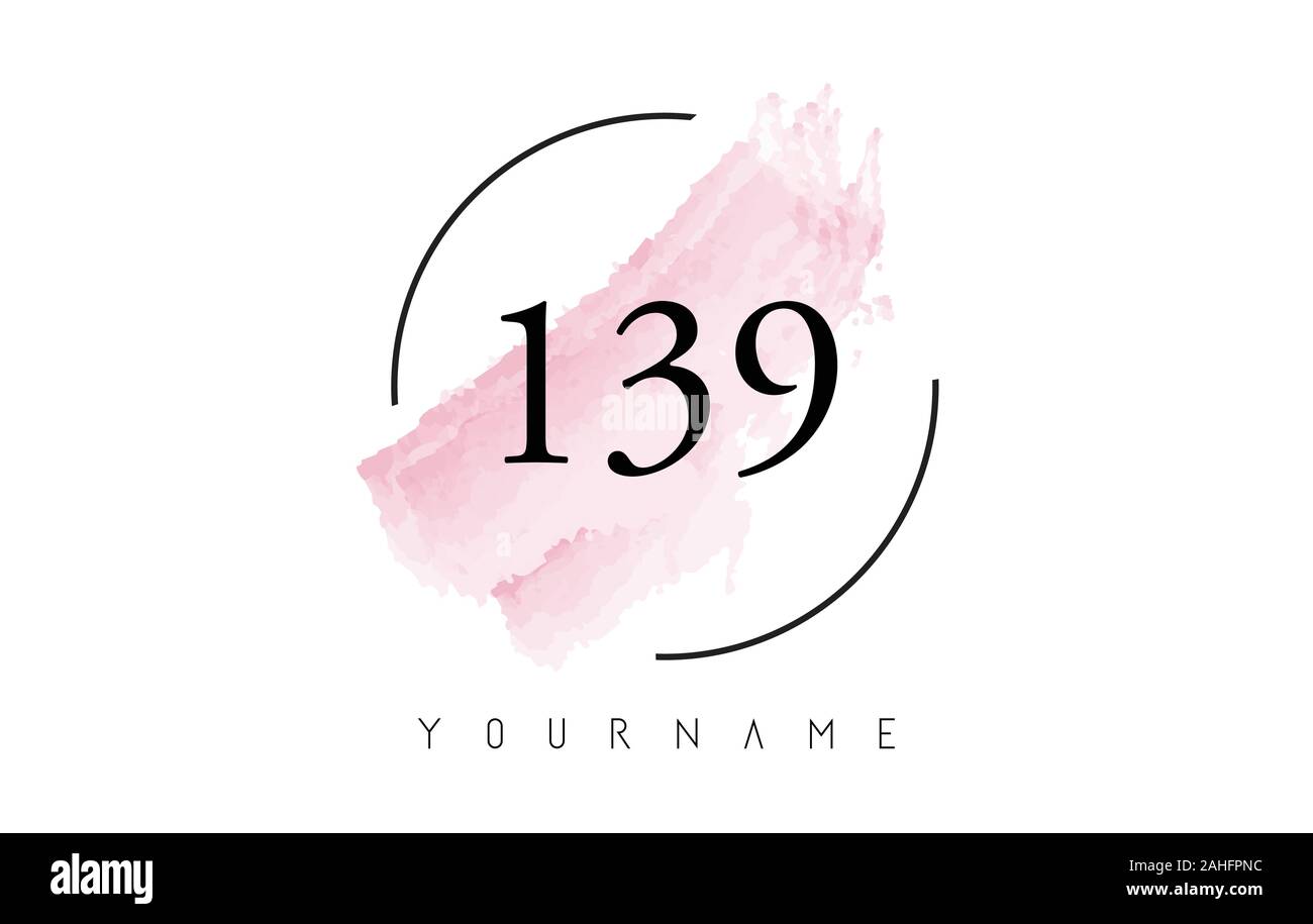 Number 139 Watercolor Stroke Logo with Circular Shape and Pastel Pink ...