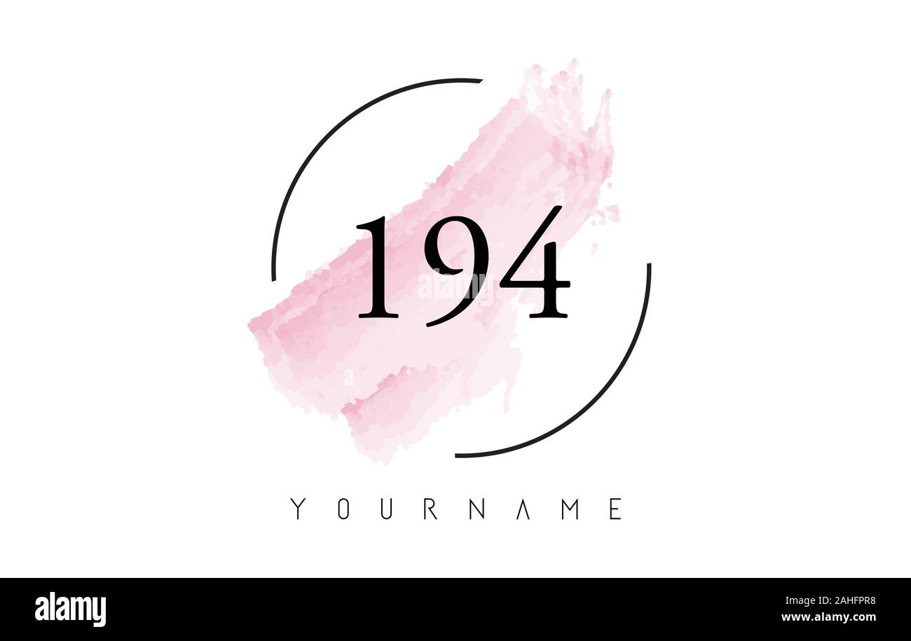 Number 194 Watercolor Stroke Logo with Circular Shape and Pastel Pink ...