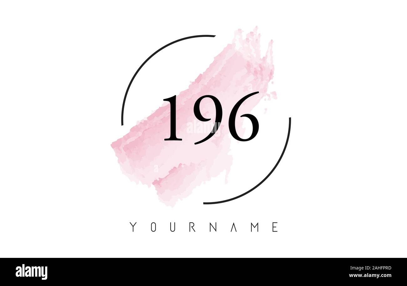 Number 196 Watercolor Stroke Logo with Circular Shape and Pastel Pink ...