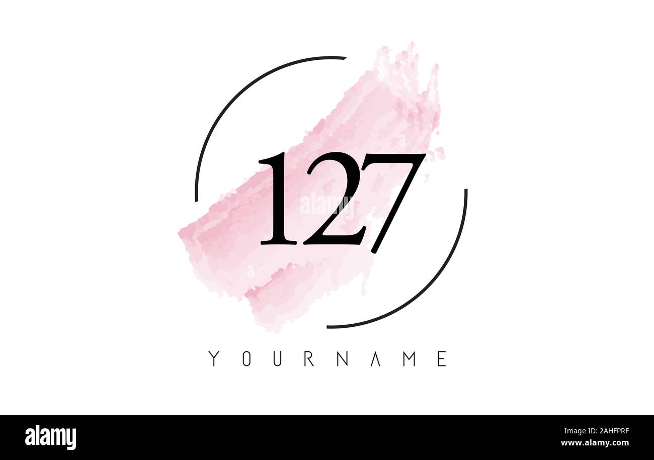 Number 127 Watercolor Stroke Logo with Circular Shape and Pastel Pink ...