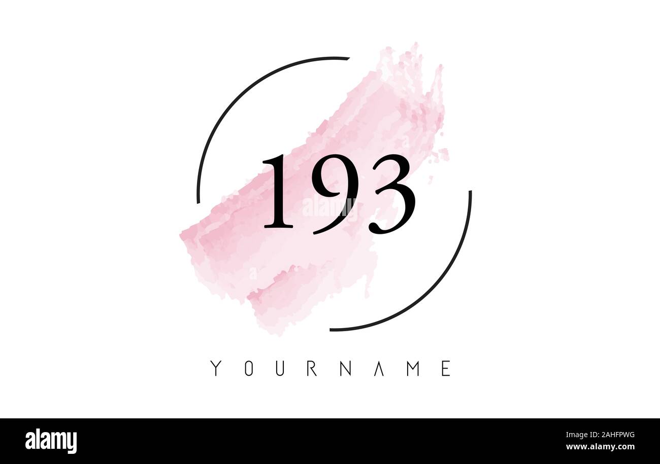 Number 193 Watercolor Stroke Logo with Circular Shape and Pastel Pink ...