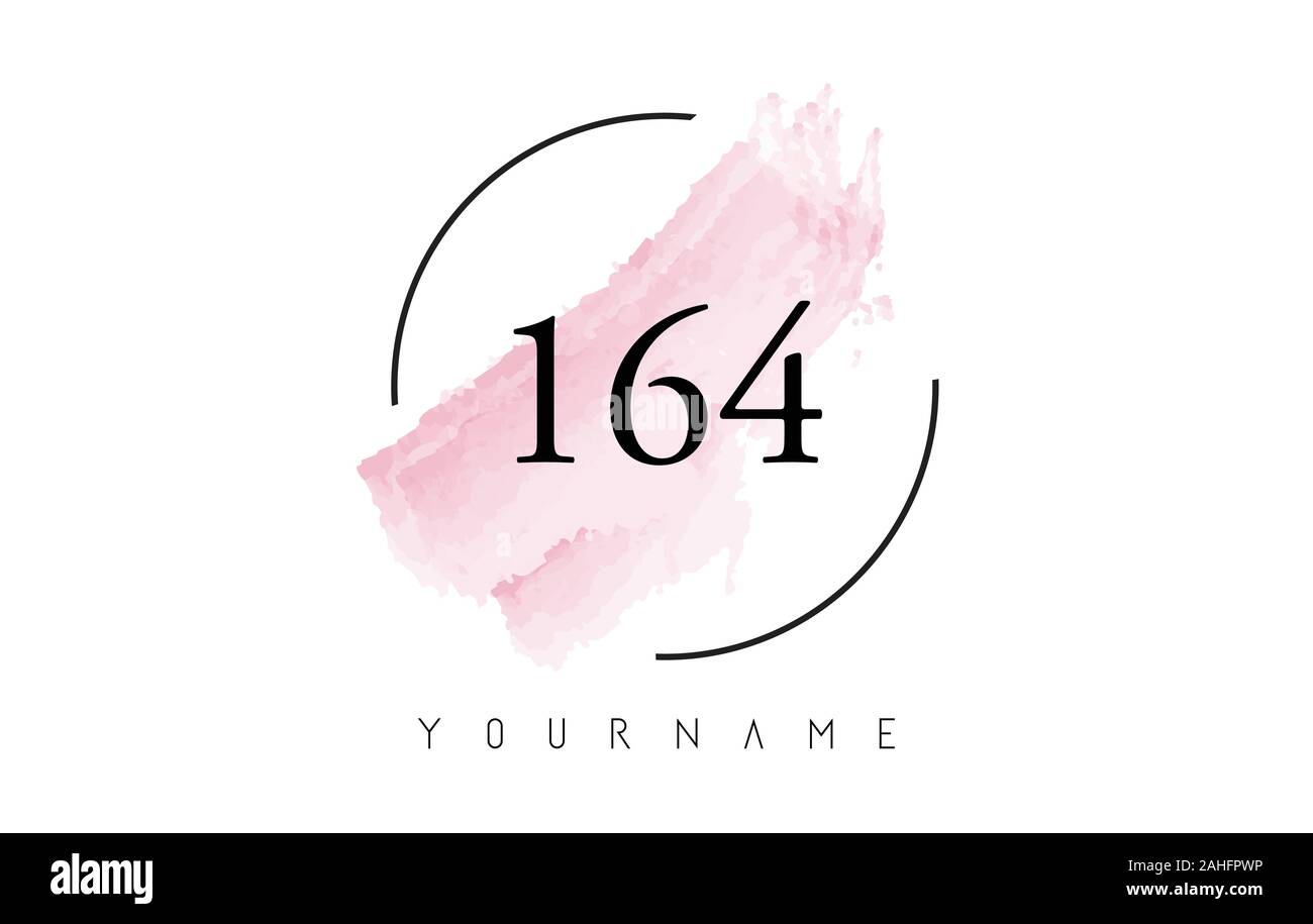 Number 164 Watercolor Stroke Logo with Circular Shape and Pastel Pink ...