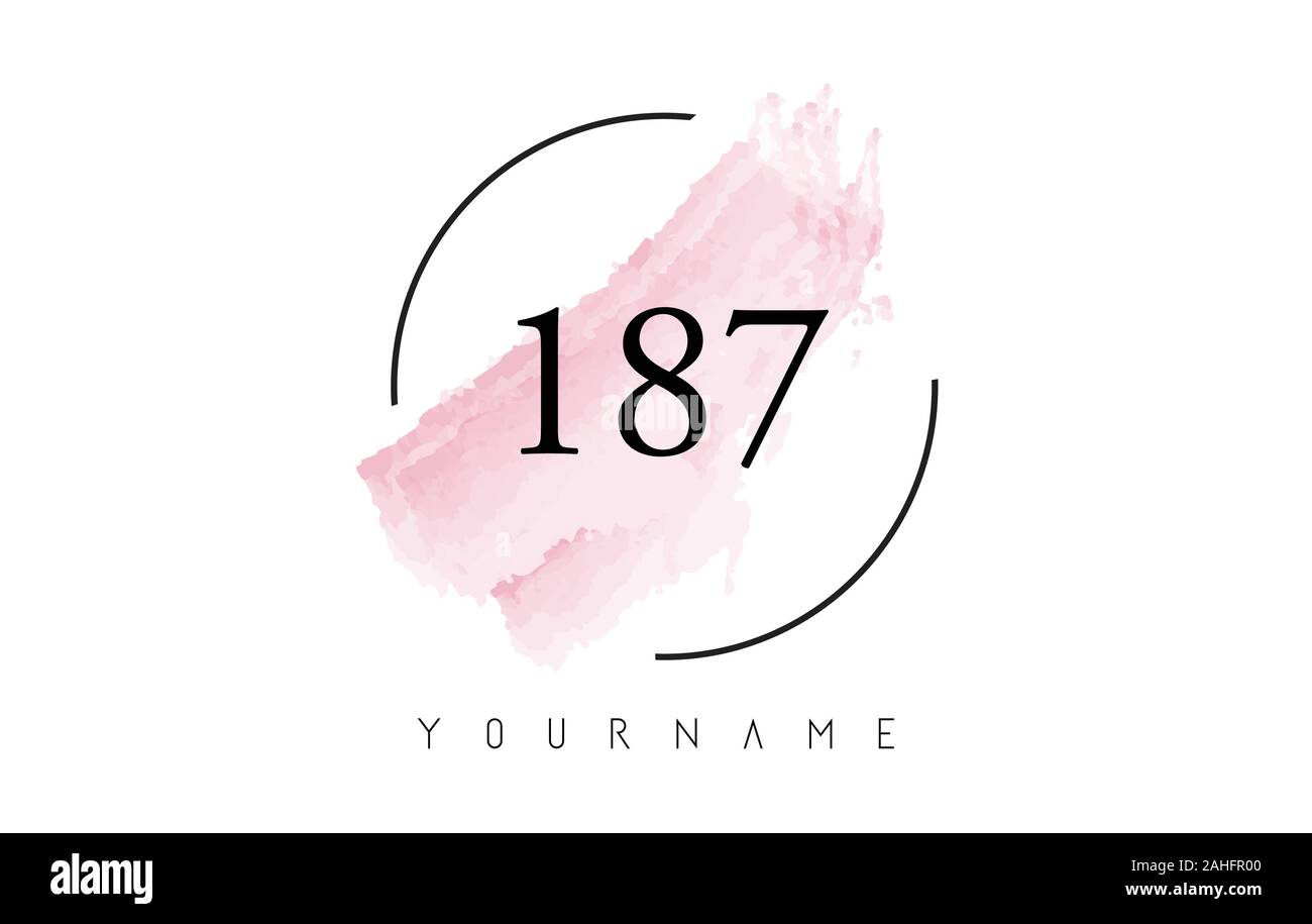 Number 187 Watercolor Stroke Logo with Circular Shape and Pastel Pink ...
