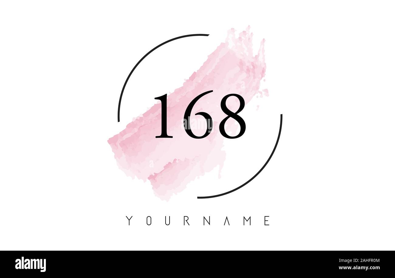 Number 168 Watercolor Stroke Logo with Circular Shape and Pastel Pink ...