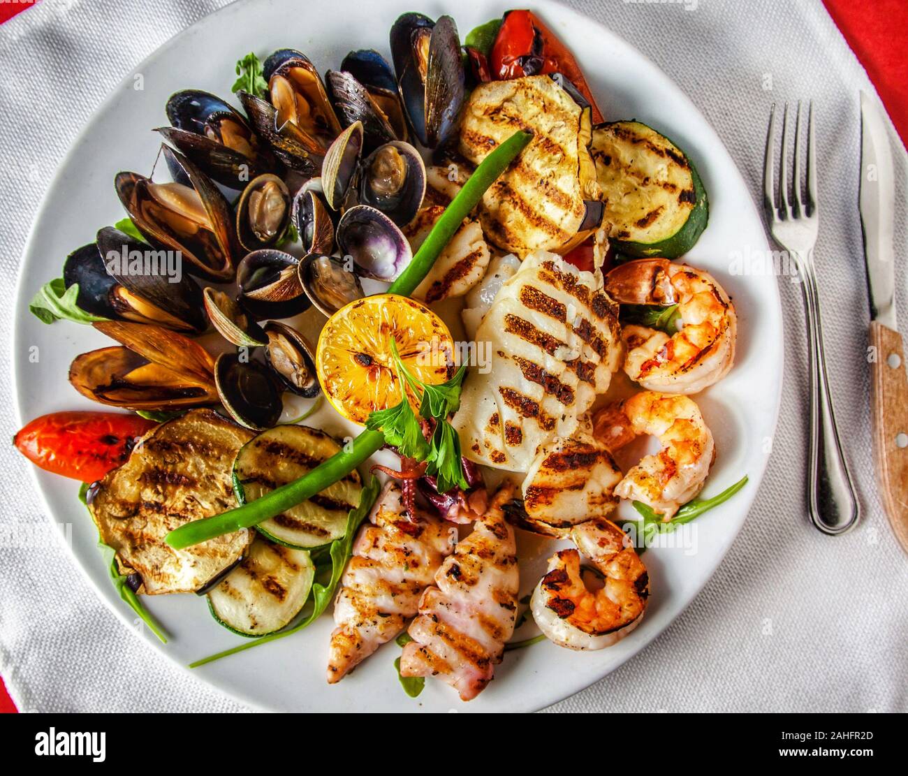 Grilled seafood dish Stock Photo - Alamy