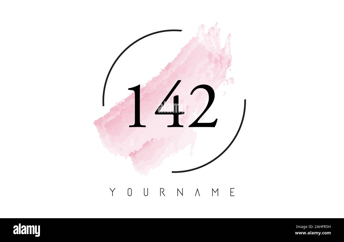 Number 142 Watercolor Stroke Logo with Circular Shape and Pastel Pink ...