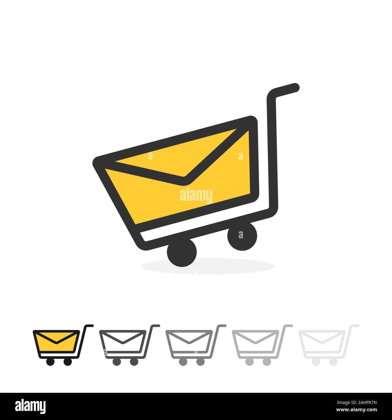 Contour of a shopping cart and letters in one line. For an icon or logo ...