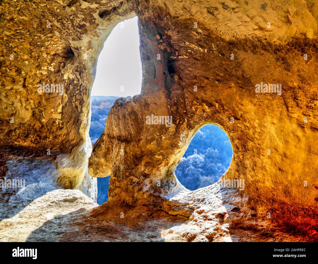 Beautiful view from inside of the cave to the outside world Stock Photo ...