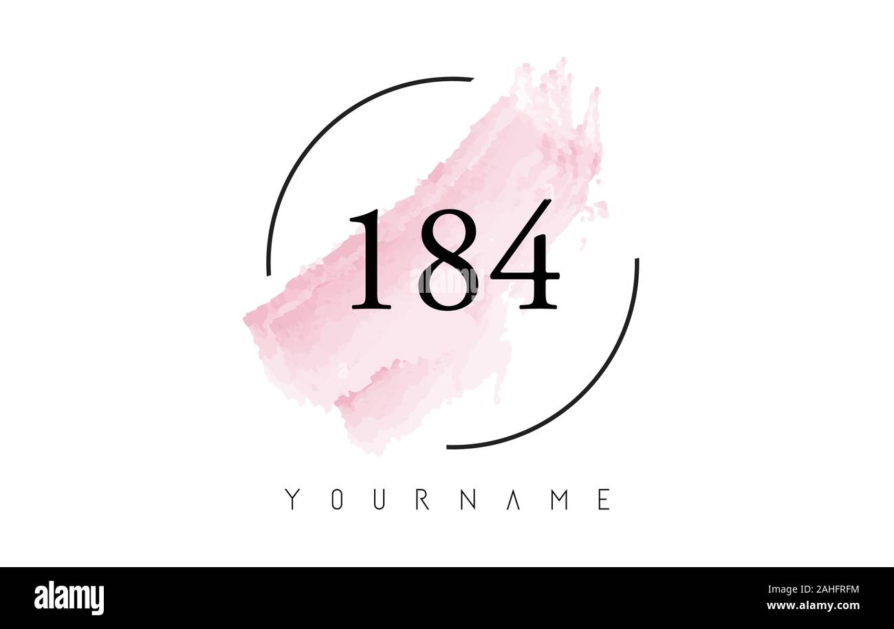 Number 184 Watercolor Stroke Logo with Circular Shape and Pastel Pink ...