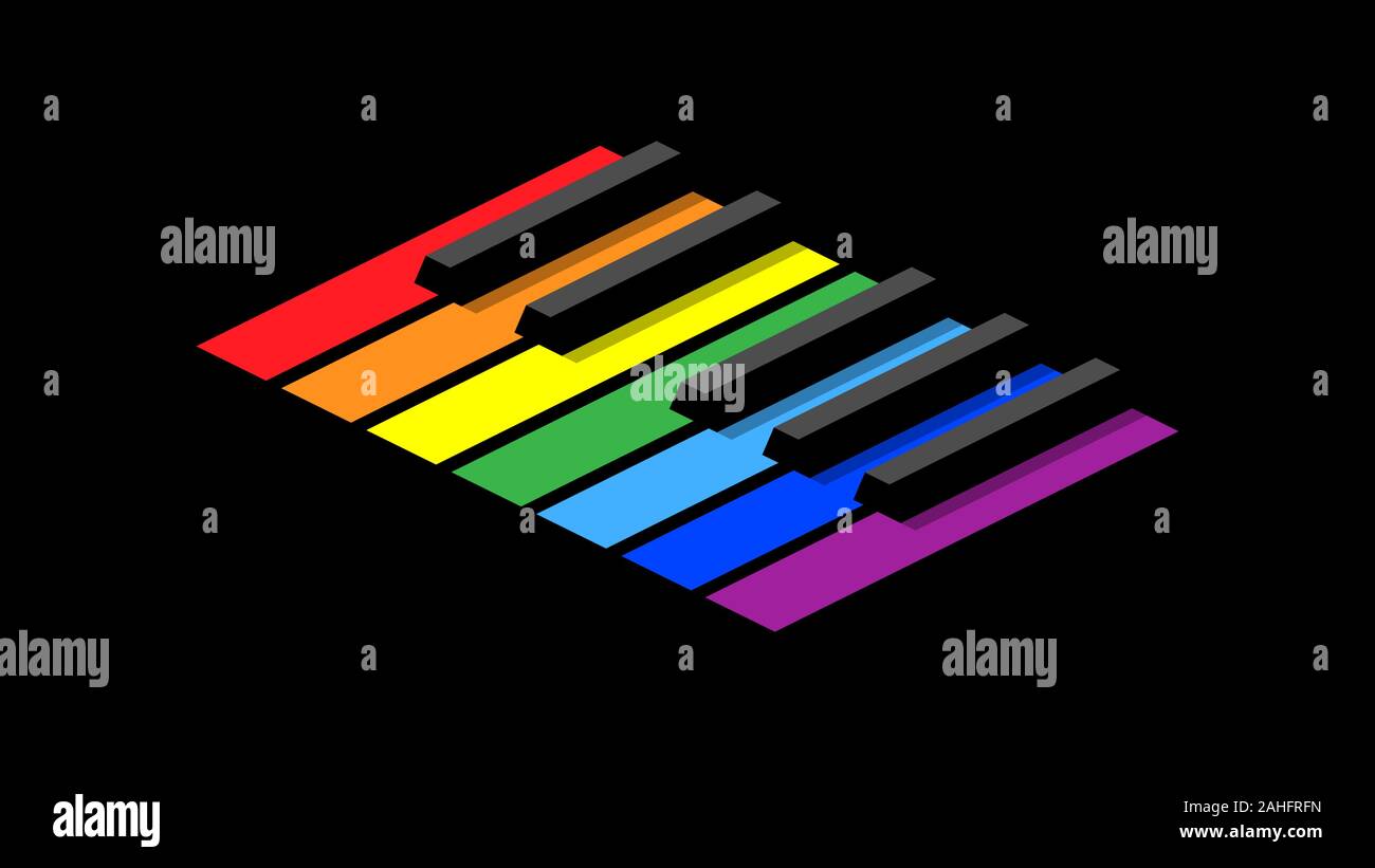 Octave piano keyboard for icons or logo on a dark background. Isometric ...