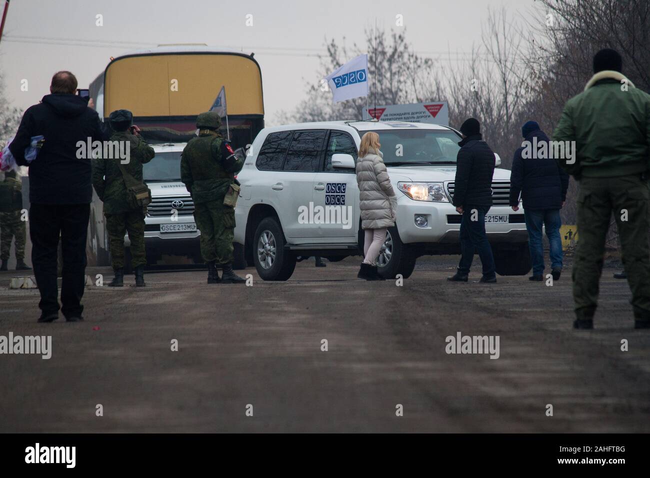 December 29, 2019. Ukraine, Donetsk region. Representatives of the OSCE ...