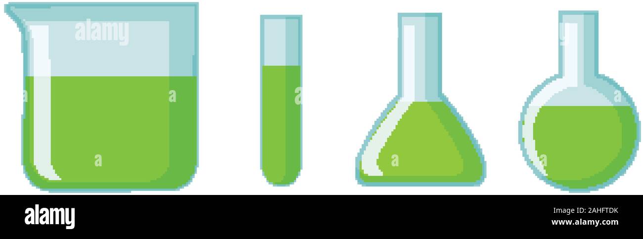 Set of science containers with green chemical illustration Stock Vector ...