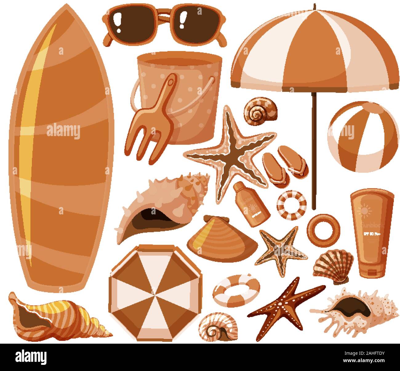Isolated beach items set in brown illustration Stock Vector Image & Art ...
