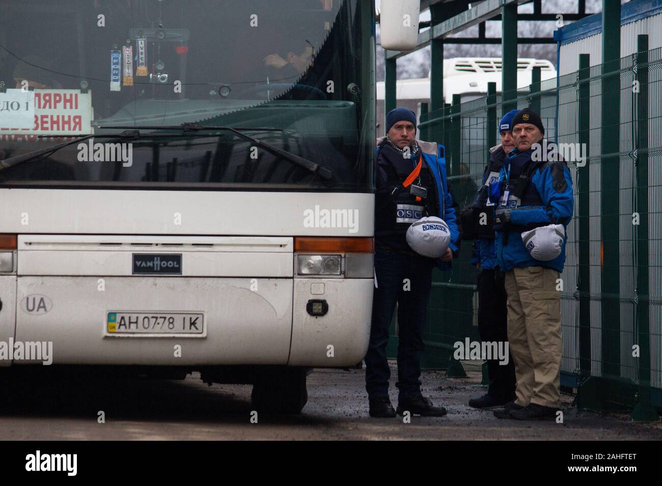 December 29, 2019. Ukraine, Donetsk region. Representatives of the OSCE ...