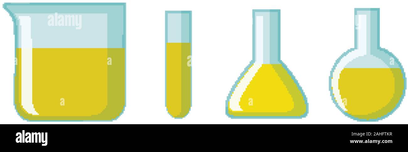 Set of science containers with yellow chemical illustration Stock ...