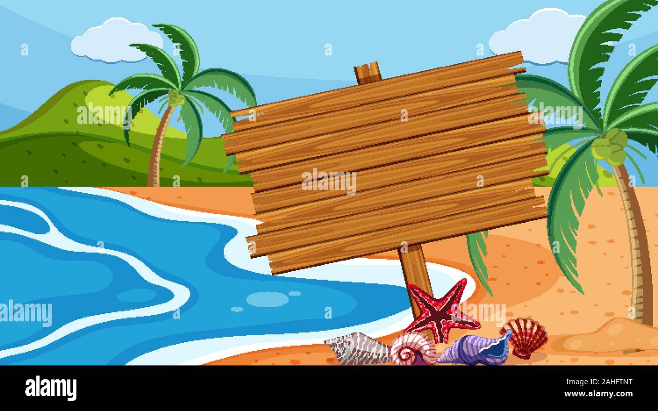 Wooden sign on the beach illustration Stock Vector Image & Art - Alamy