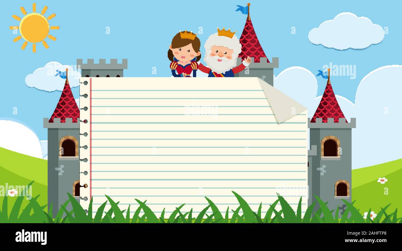 Border template with king and queen at the castle illustration Stock ...