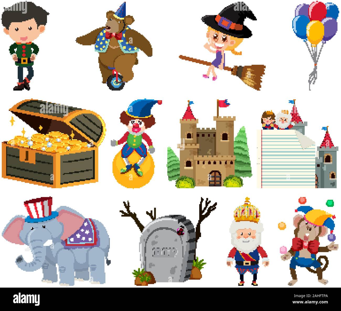 Set of many characters and animals illustration Stock Vector Image ...