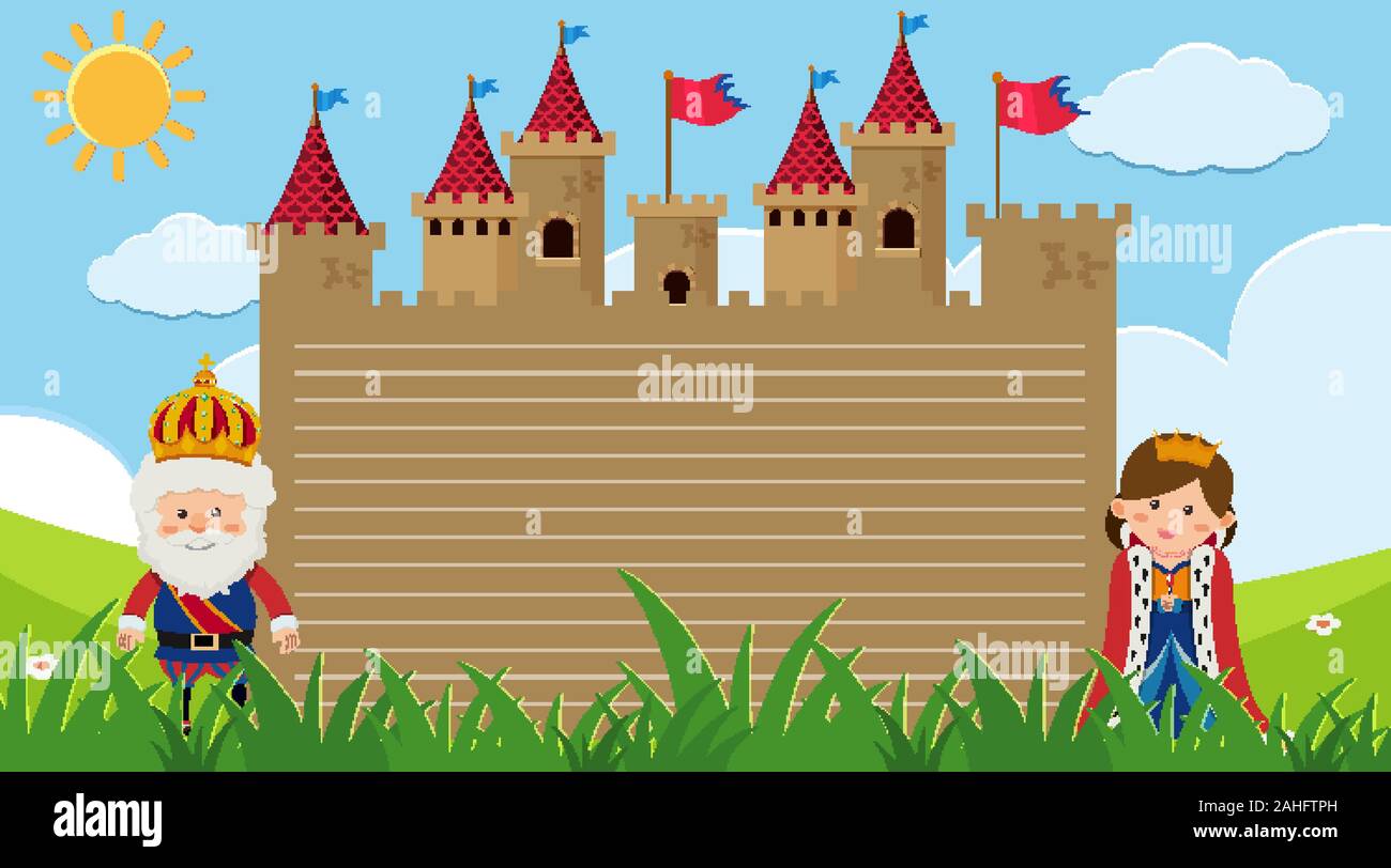 Border template with king and queen at the castle illustration Stock ...