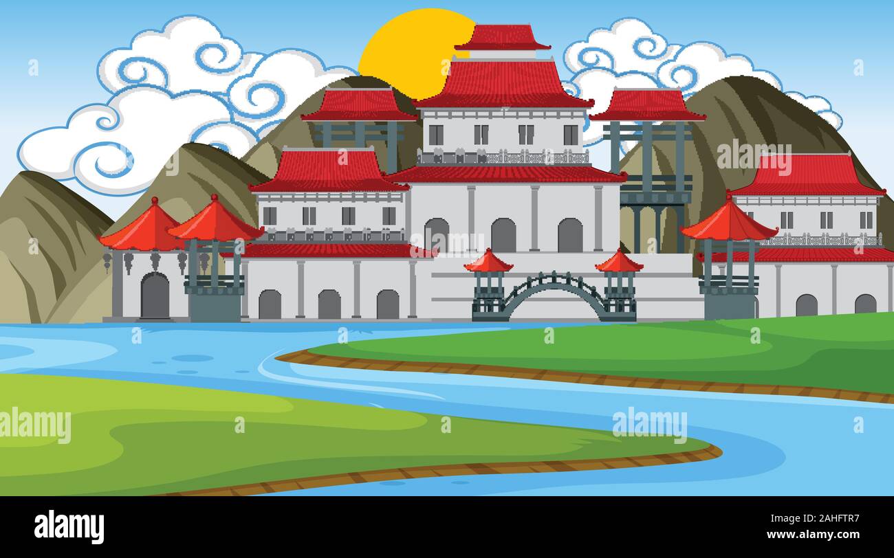 An outdoor scene with Asian castle illustration Stock Vector Image ...