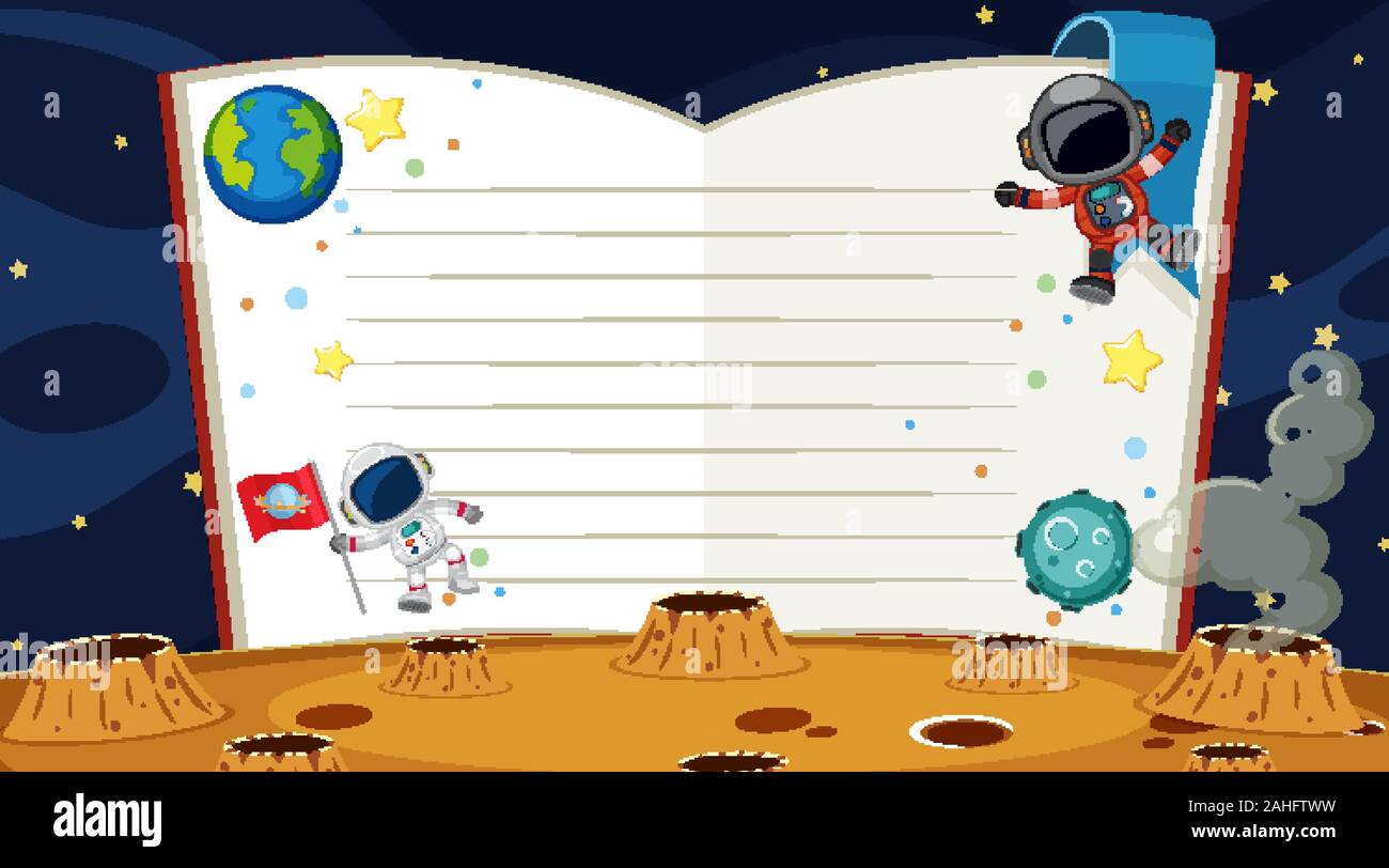 Border template with astronaut in space background illustration Stock ...