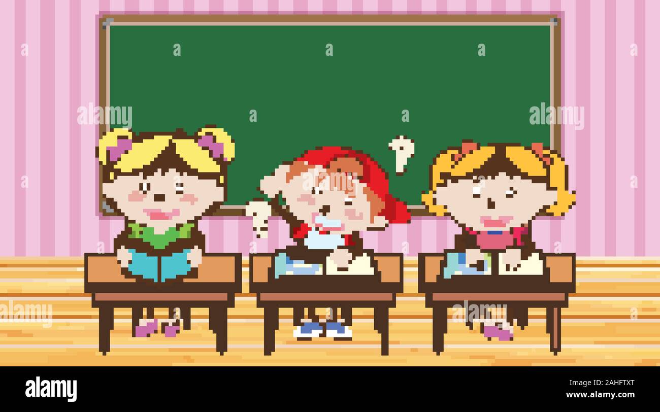 Three students learning in classroom illustration Stock Vector Image ...