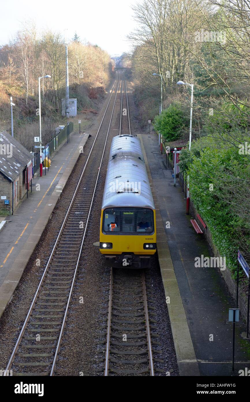 A Sheffield to Huddersfield Pacer Class 144 Metro train stops at ...