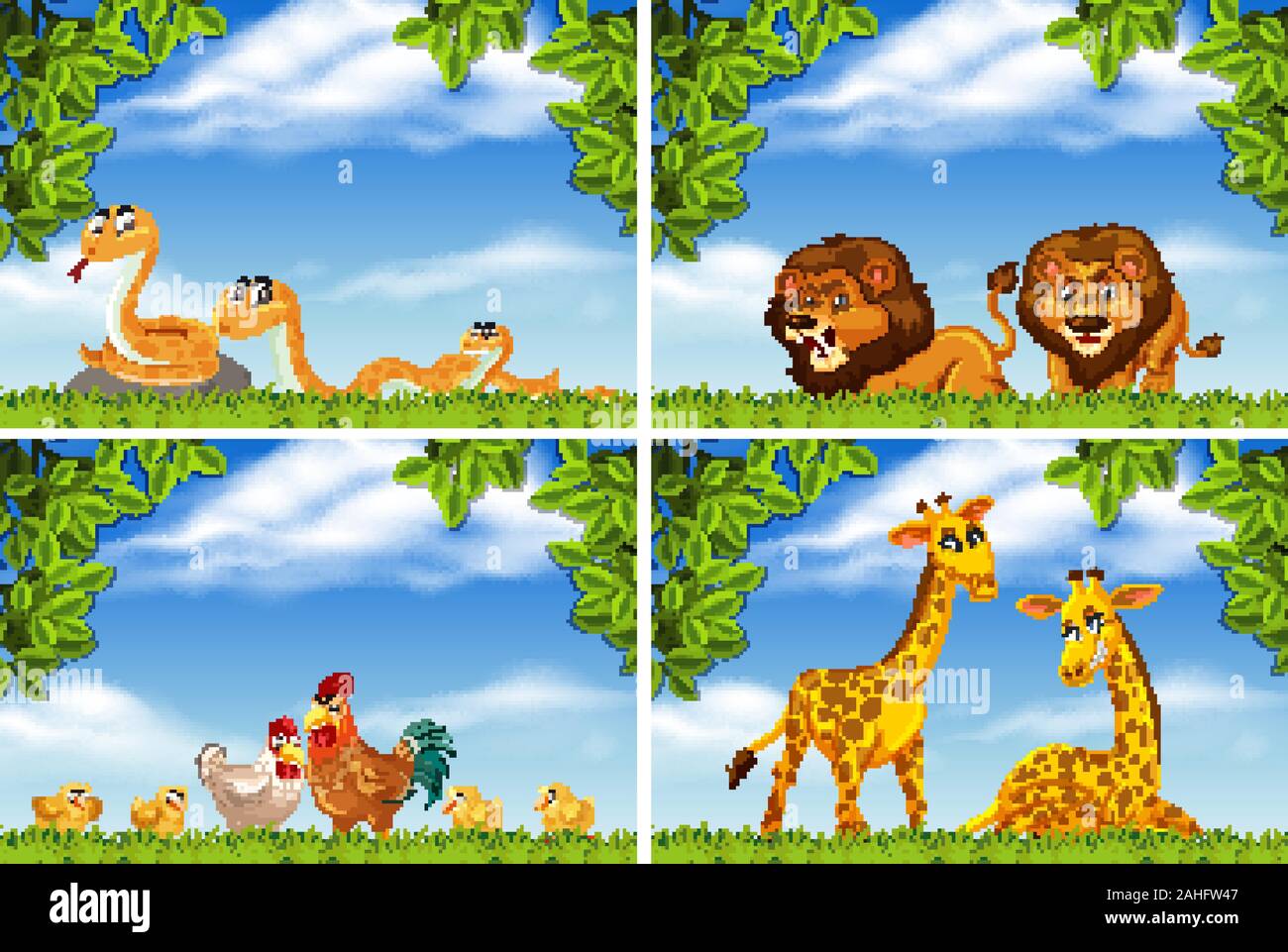Set of various animals in nature scenes illustration Stock Vector Image ...