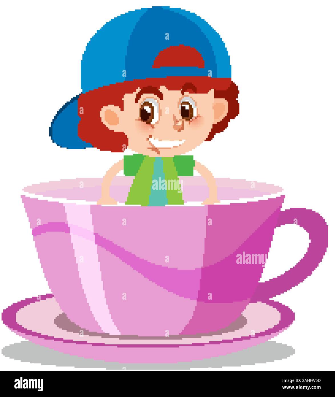 Single character of boy in pink cup on white background illustration ...