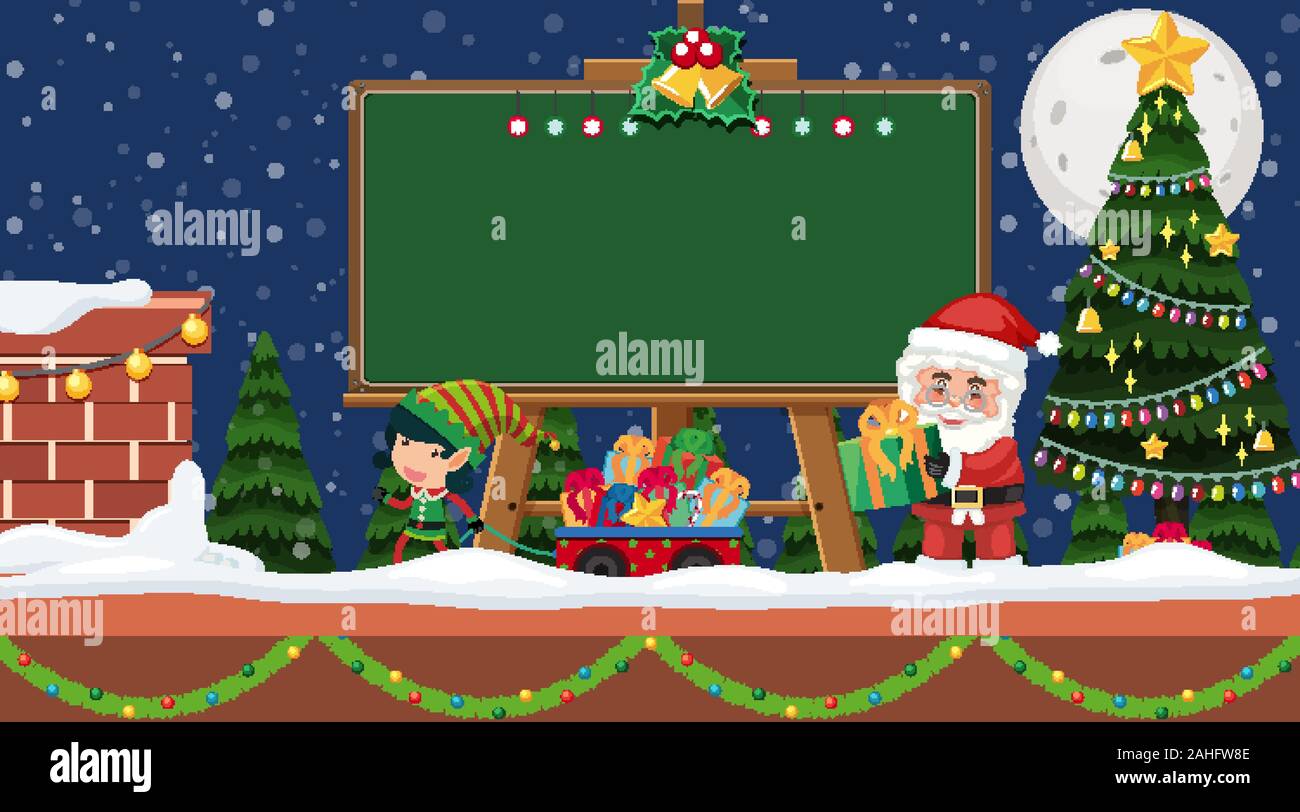 Christmas scene with Santa and christmas tree illustration Stock Vector ...