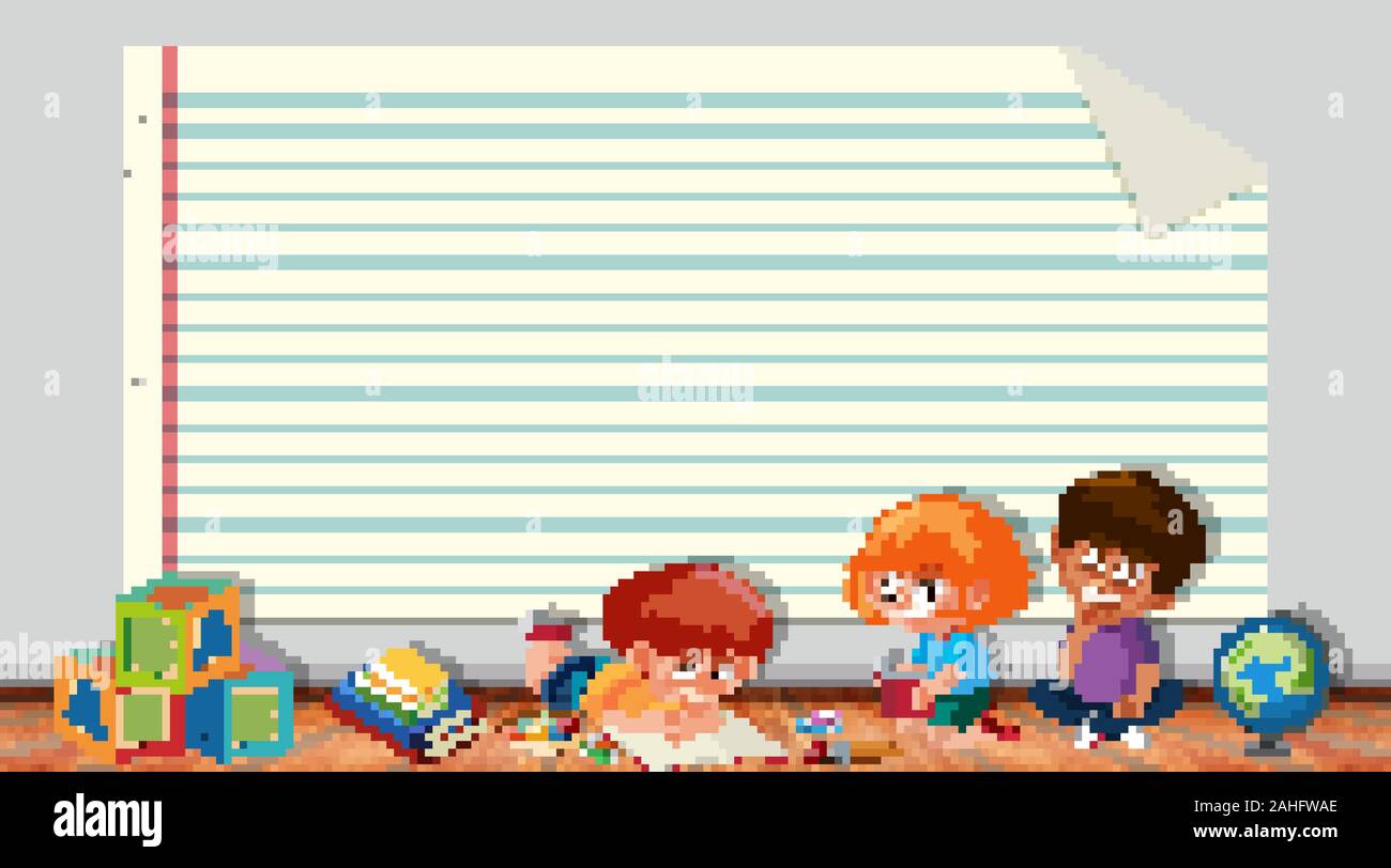 Paper template with kids playing in the room illustration Stock Vector ...