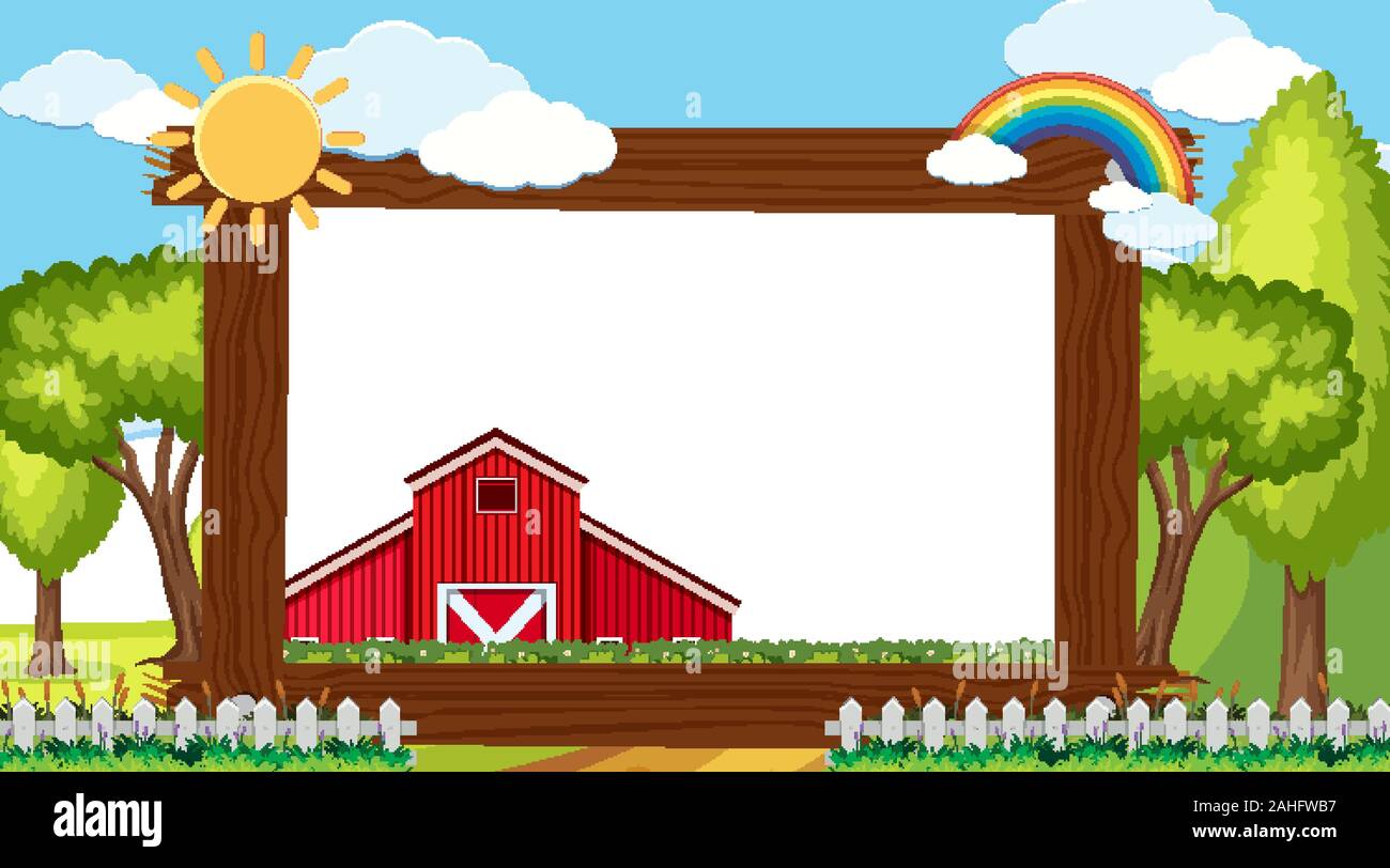 Border template with red barn on the farm illustration Stock Vector ...