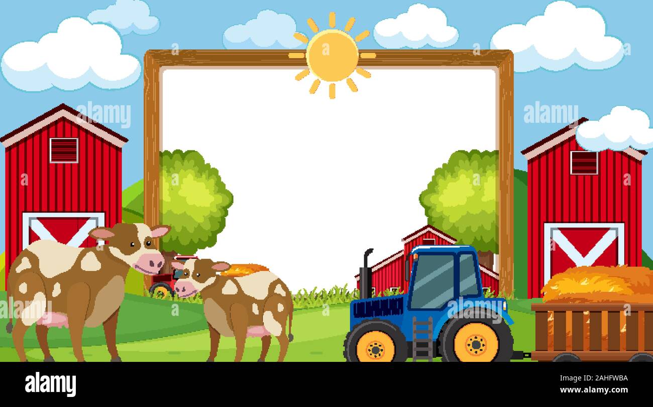 Border template with farm scene in background illustration Stock Vector ...