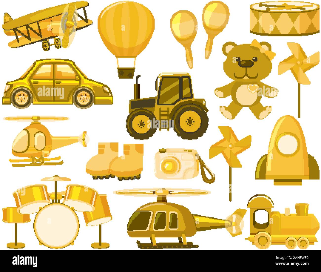 Large set of different objects in yellow illustration Stock Vector ...