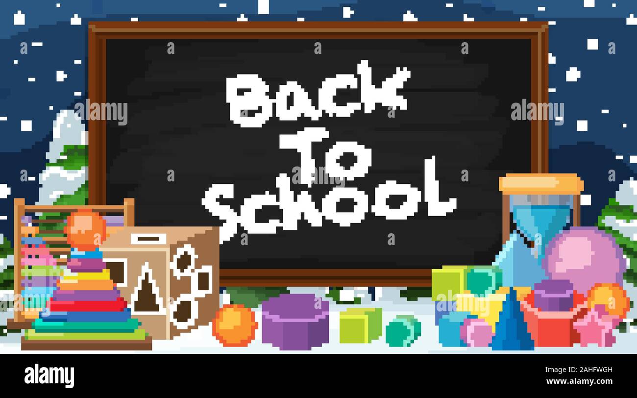 Back to school sign with many school items illustration Stock Vector ...