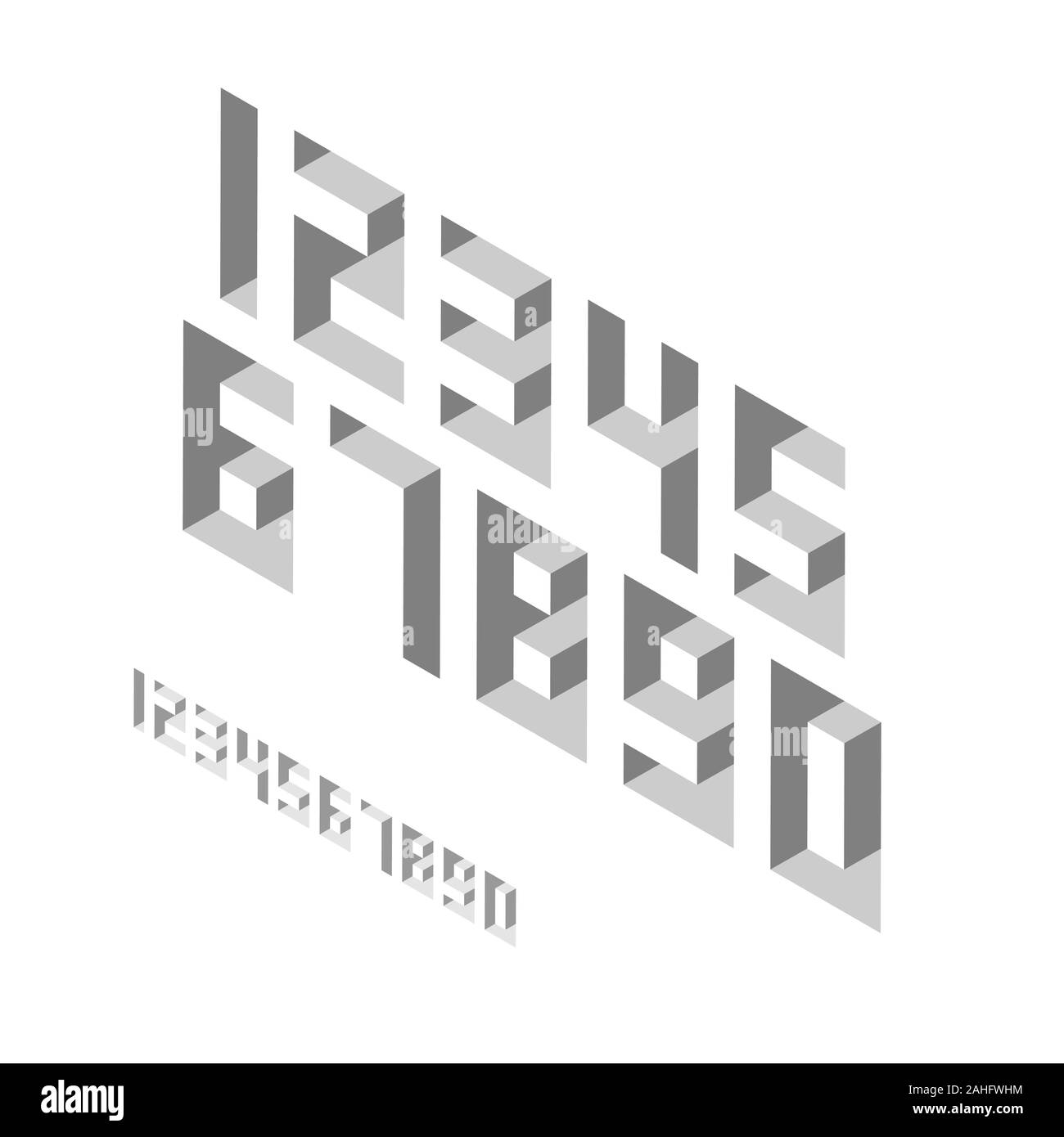 Basic numbers in isometric style with the effect of depth. Minimalistic ...