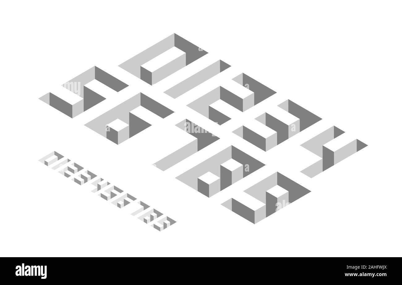 Basic numbers in isometric style with the effect of depth. Minimalistic ...