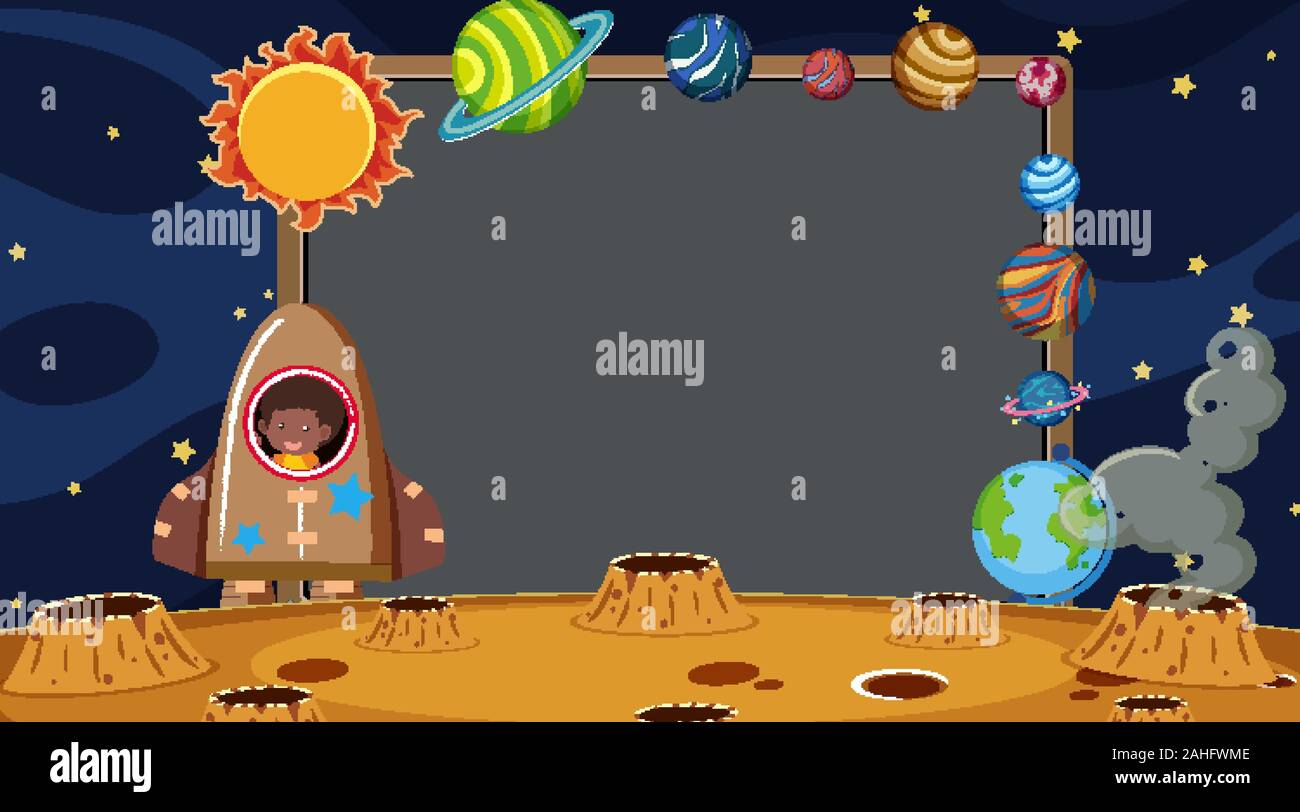 Border template with planets in space background illustration Stock ...