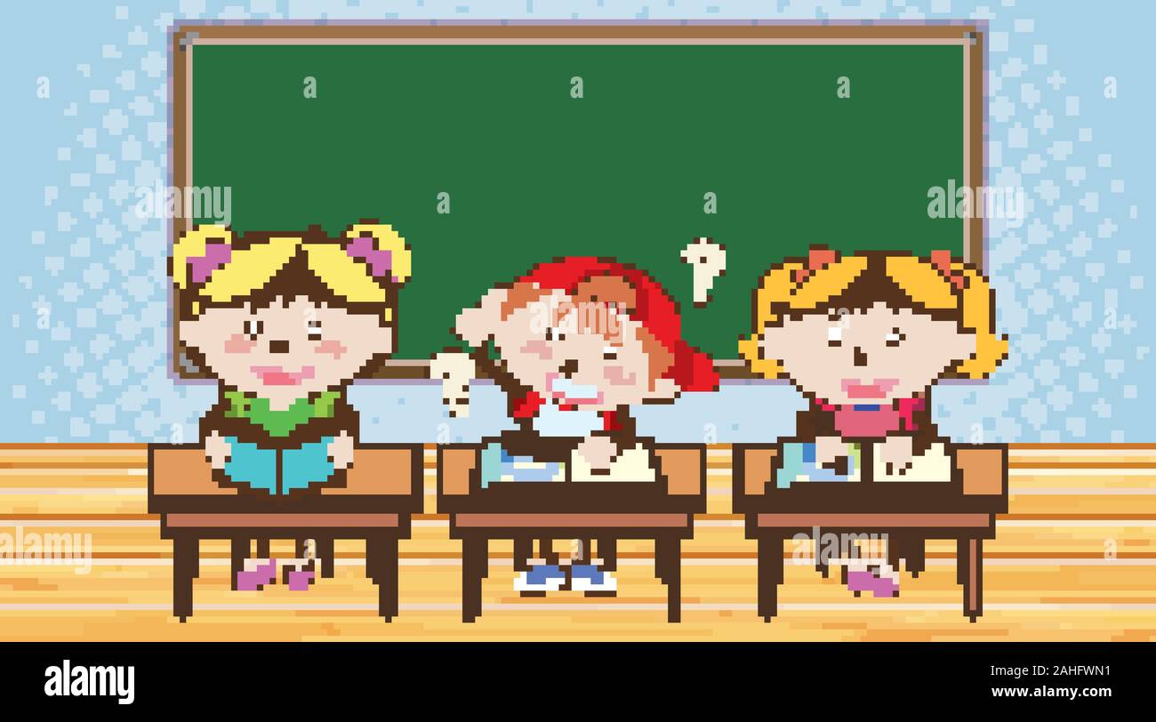 Three students asking questions in classroom illustration Stock Vector ...