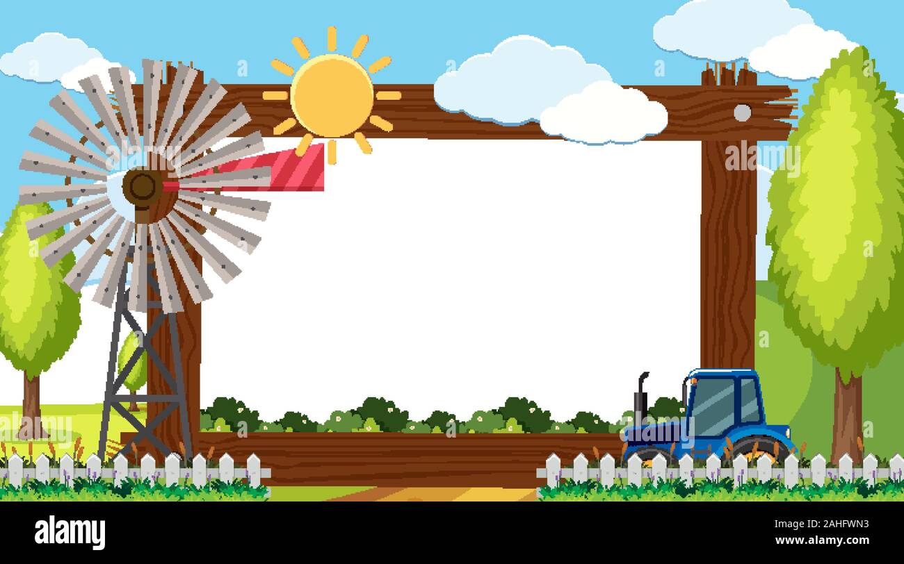 Border template with windmill and tractor on the farm illustration ...