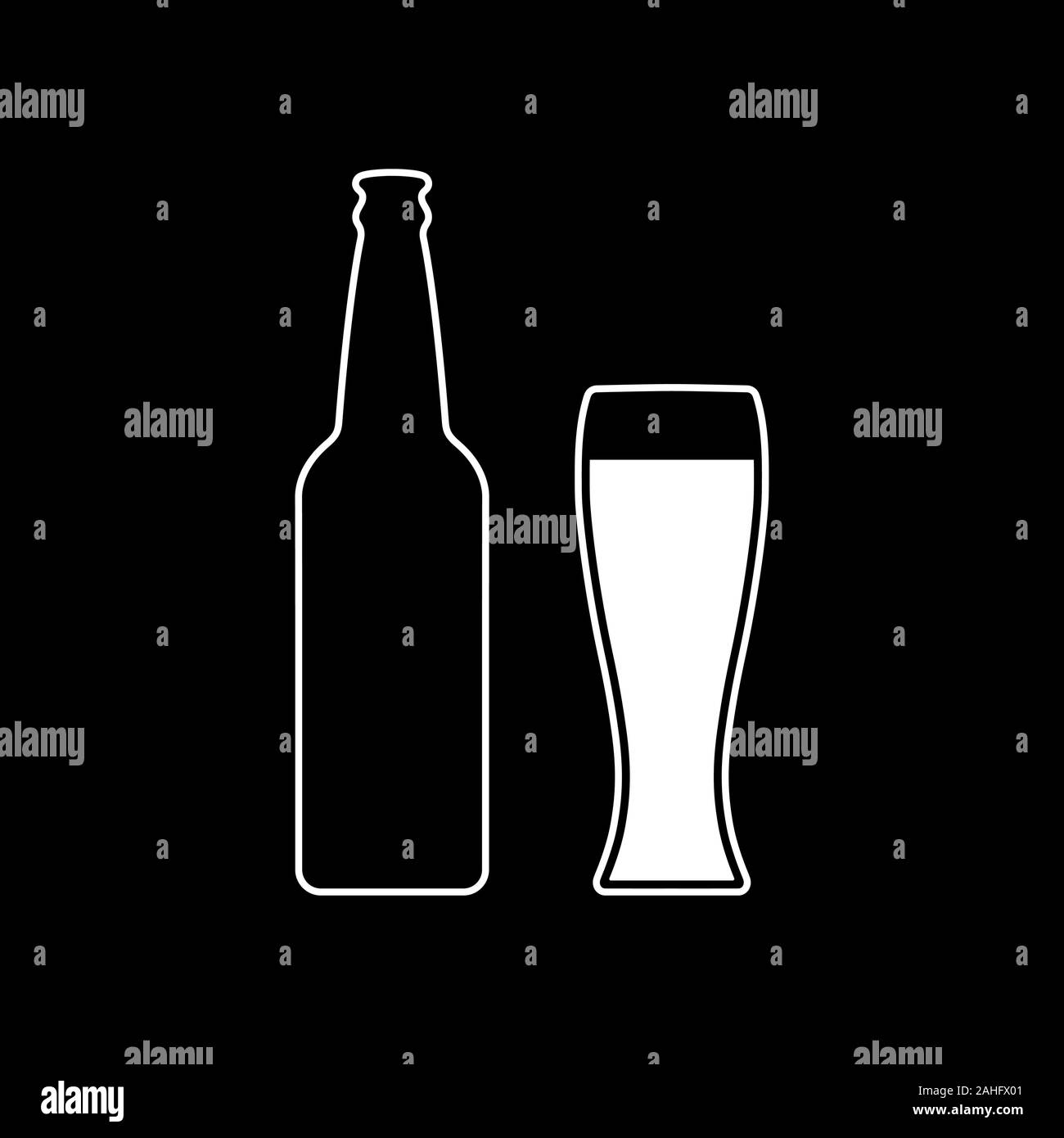 Mock up contour of a beer glass bottle and glass. Menu design. Dark ...