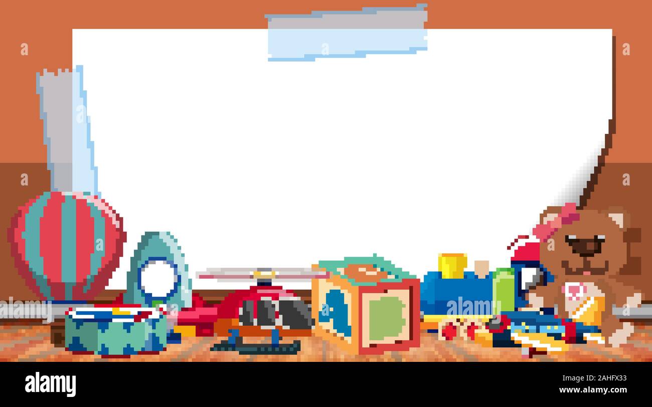 Border template with many toys on the floor illustration Stock Vector ...