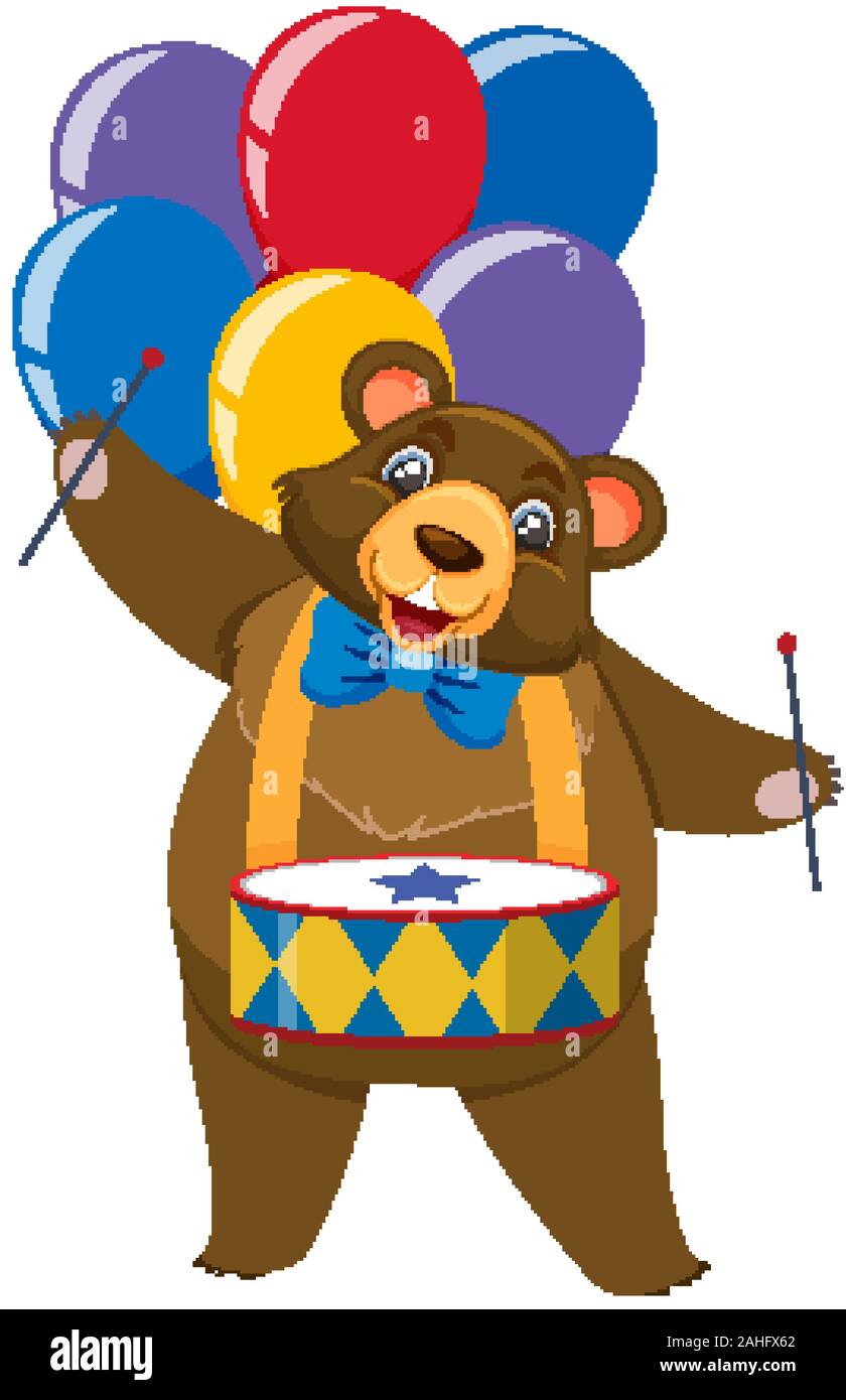 Single character of circus bear with balloons on white background ...