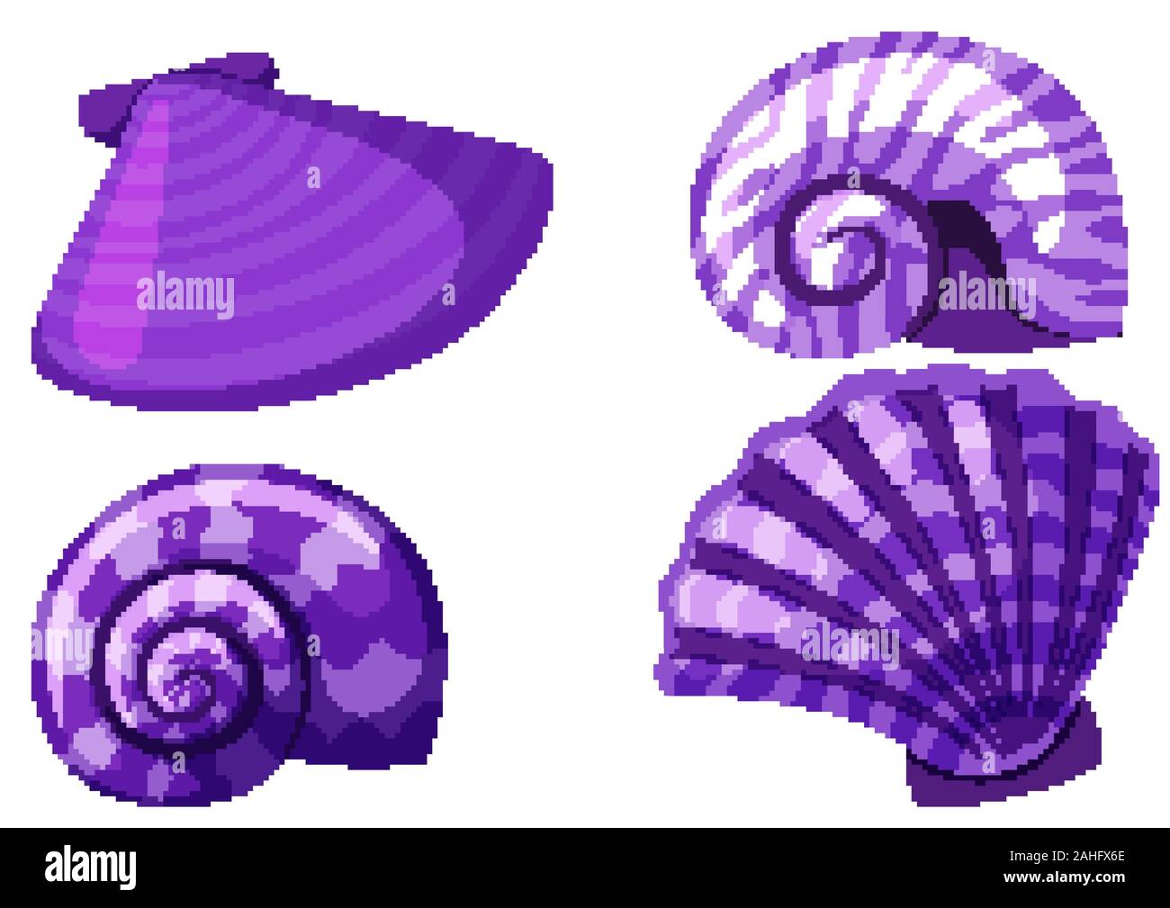 Set of isolated seashells in purple color illustration Stock Vector ...