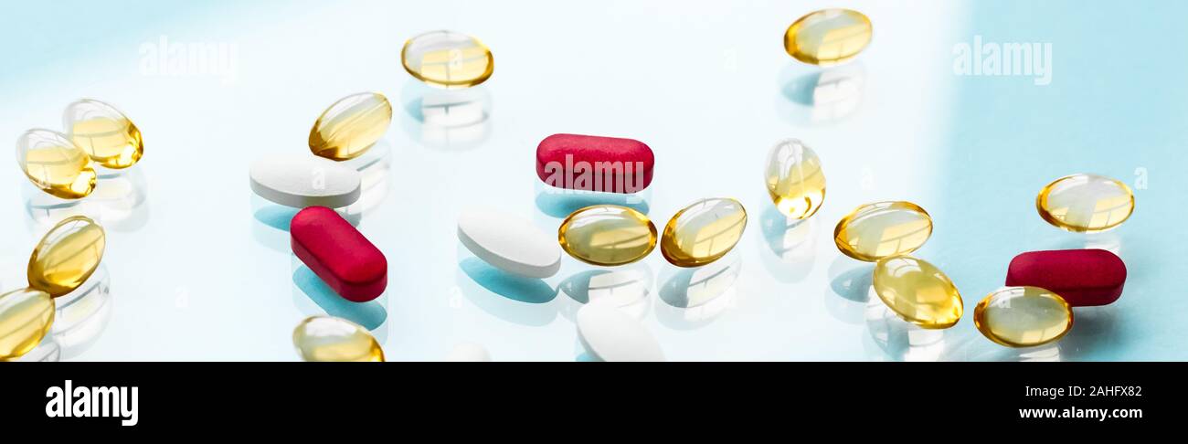 Pharma, branding and lab concept - Pills and capsules for diet ...